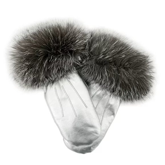 Mitchie's | Accessories | Silver Leather Lined Mittens With Fox Fur ...